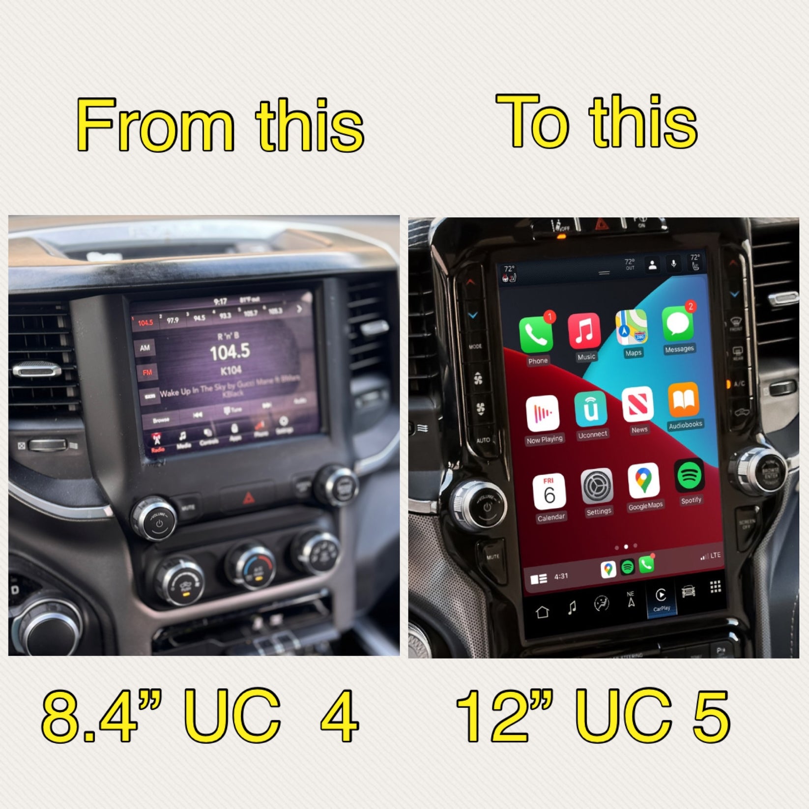 2022-2024 RAM 1500 UBQ Uconnect 5 Upgrade kit with 12-inch Touchscreen ...